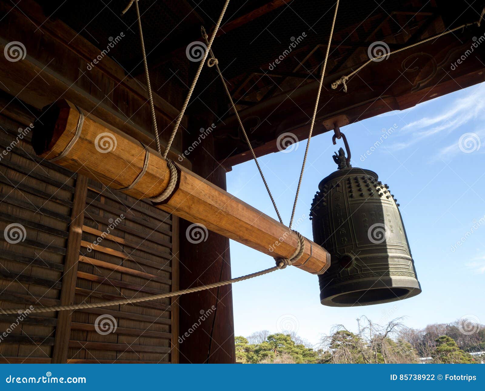 Large Bell Tower of Temple at Japan Stock Photo - Image of green ...