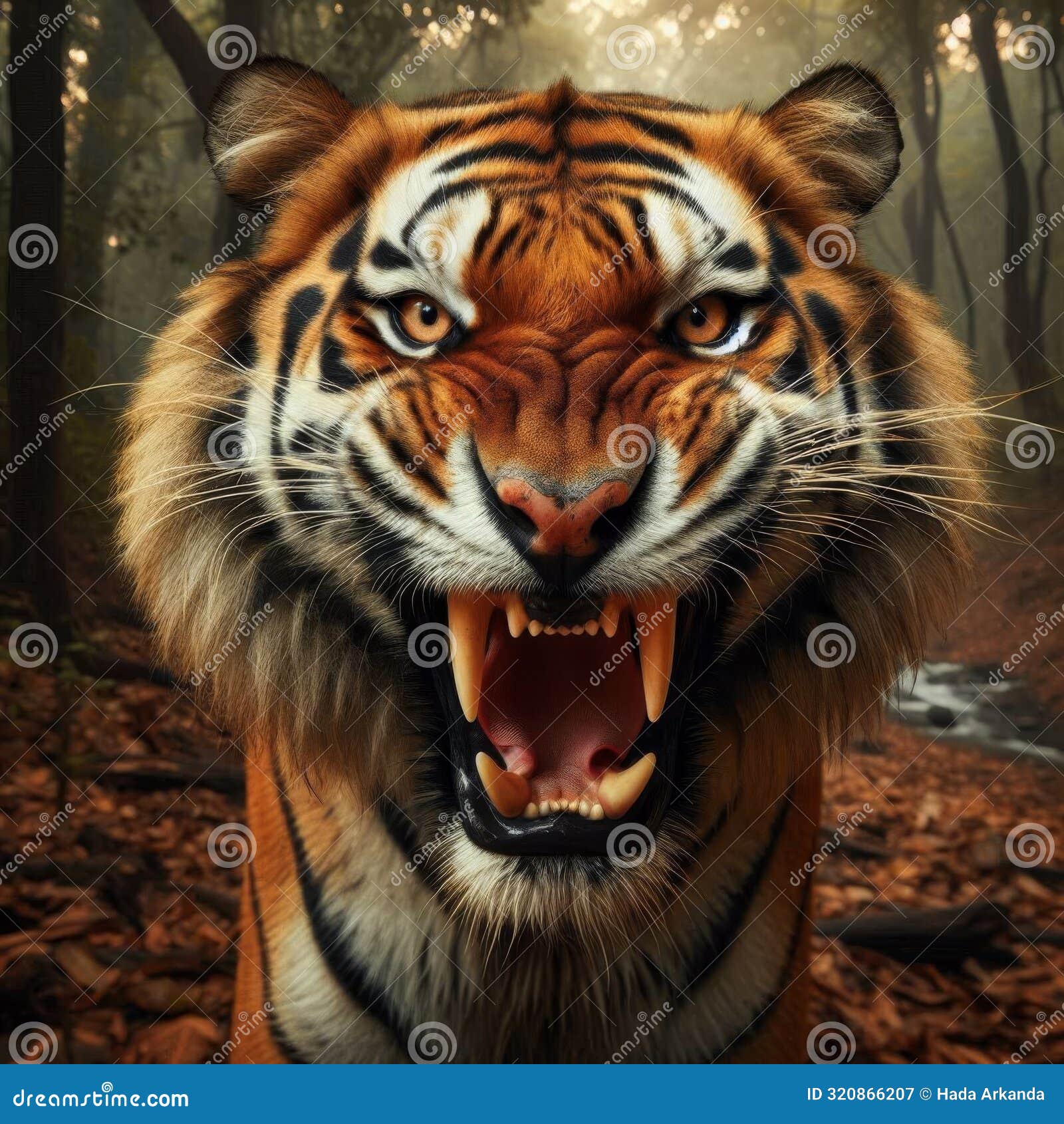 A Large Bengal Tiger in the Dense Forests of India, Baring Its Teeth ...