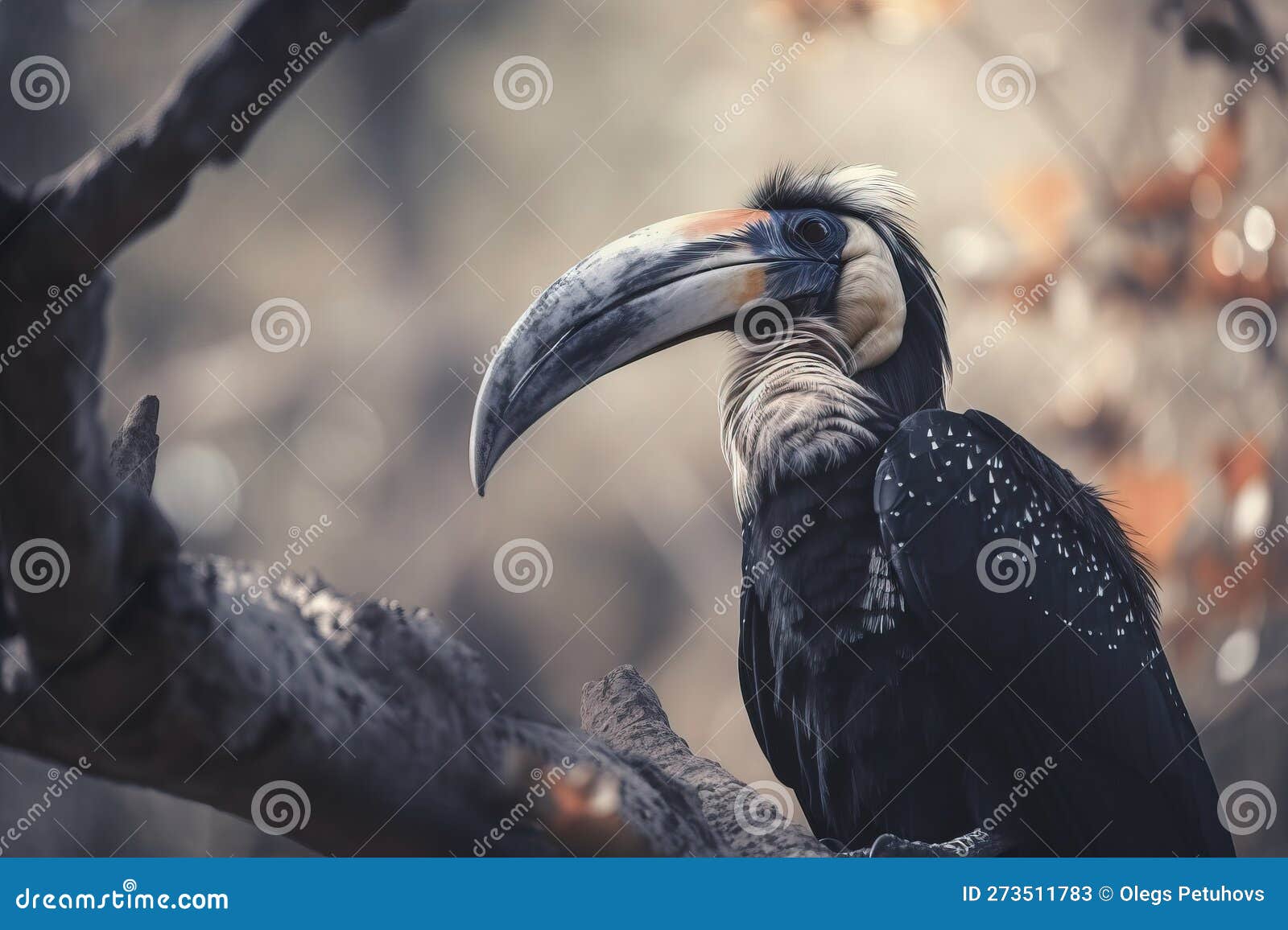 A Large Bird with a Long Beak Sitting on a Tree Branch Stock ...