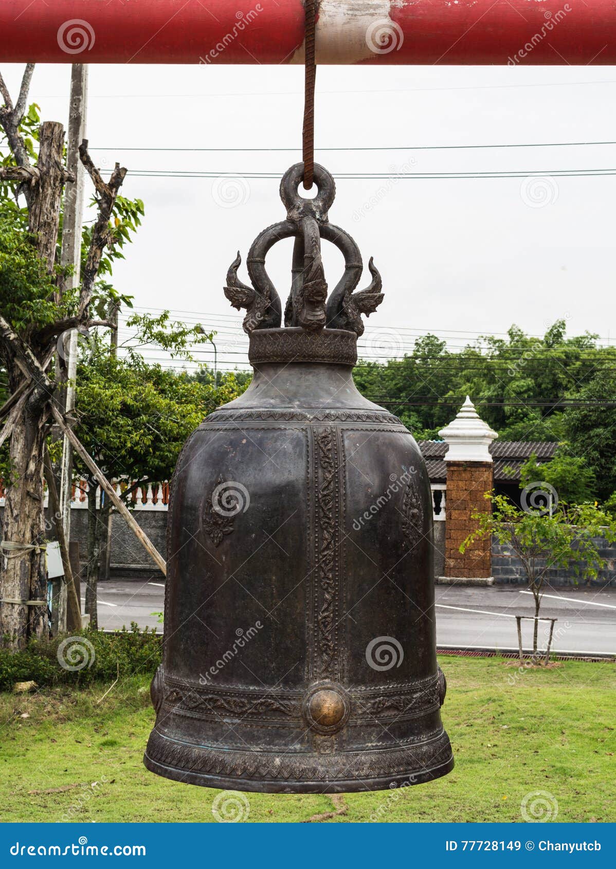 Large Black Ancient Bell Hanging on a Steel Beam. Stock Image - Image ...