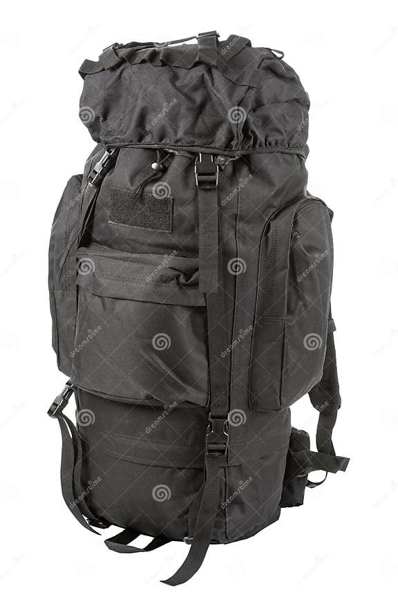 A Large Black Backpack on a White Background, the Backpack is Full and ...