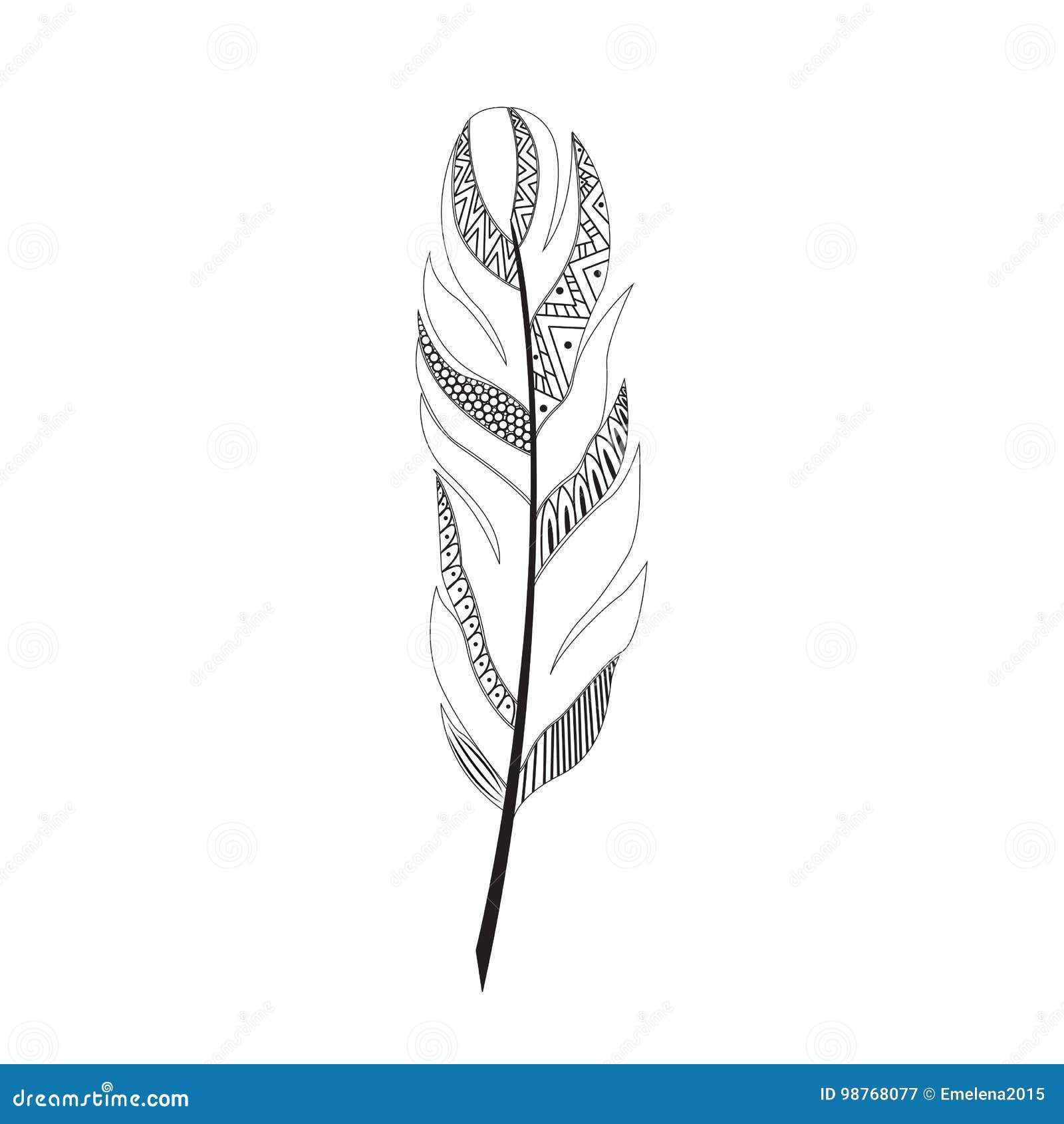 Large Black Contour Feather with Geometric Pattern Stock Illustration ...