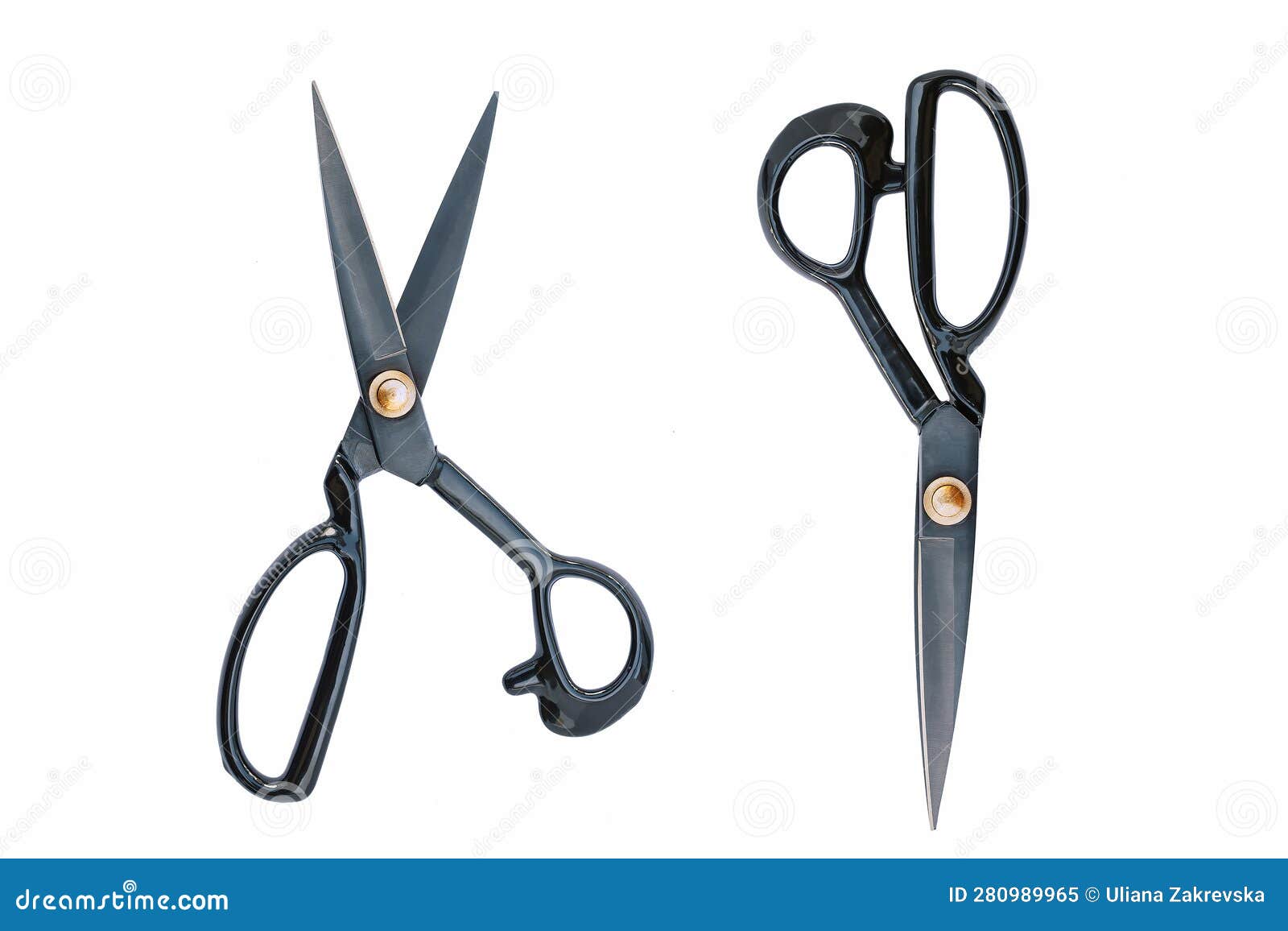 Large Black Scissors, Two Pairs, One Opened, One Closed, Isolated on ...