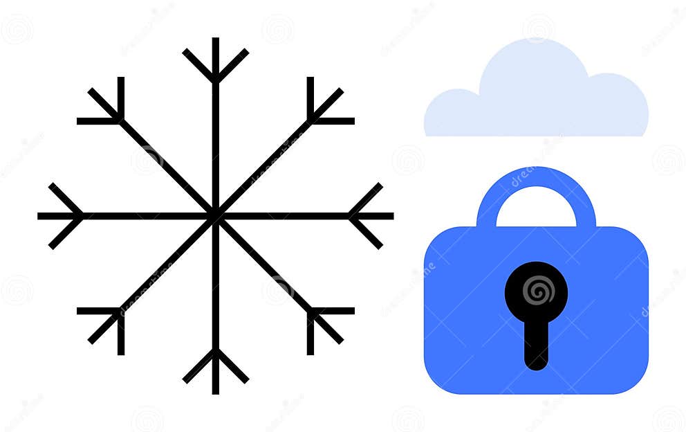 Snowflake, Lock, and Cloud Symbolizing Data Security and Winter Safety ...