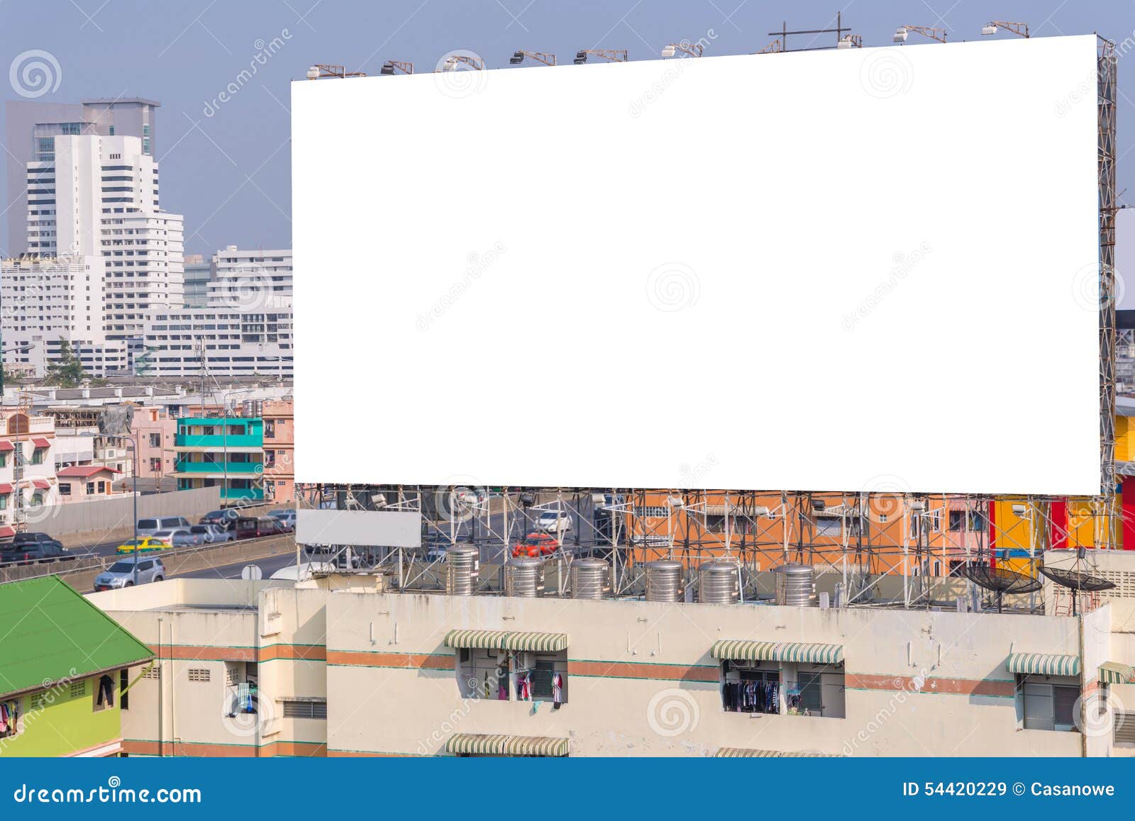 Large Blank Billboard with City View Background. Stock Image - Image of ...
