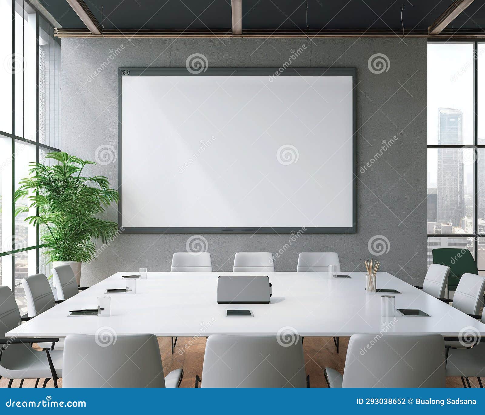 Large Blank Screen in the Office. Stock Illustration - Illustration of ...