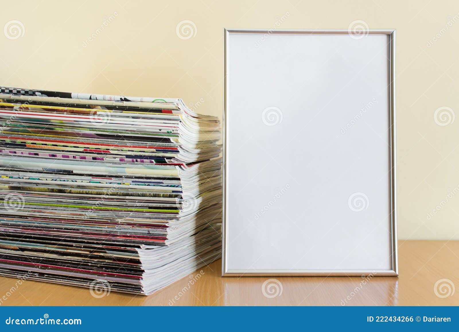 Large Blank A4 Silver Frame with Blank Space and Huge Stack of ...