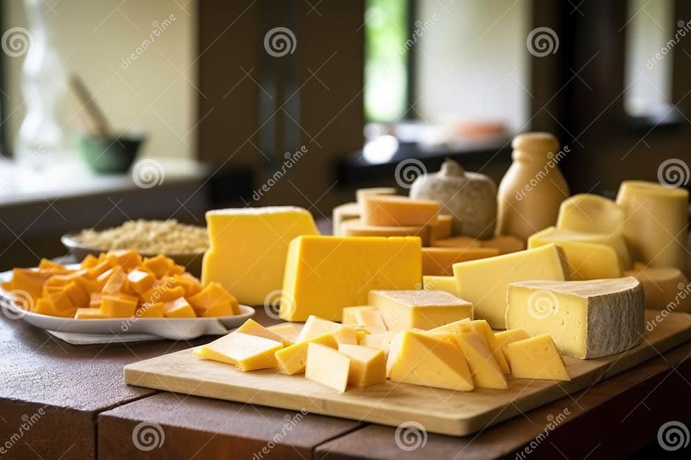 Large Blocks of Hard Cheese on a Carving Table Stock Image - Image of ...