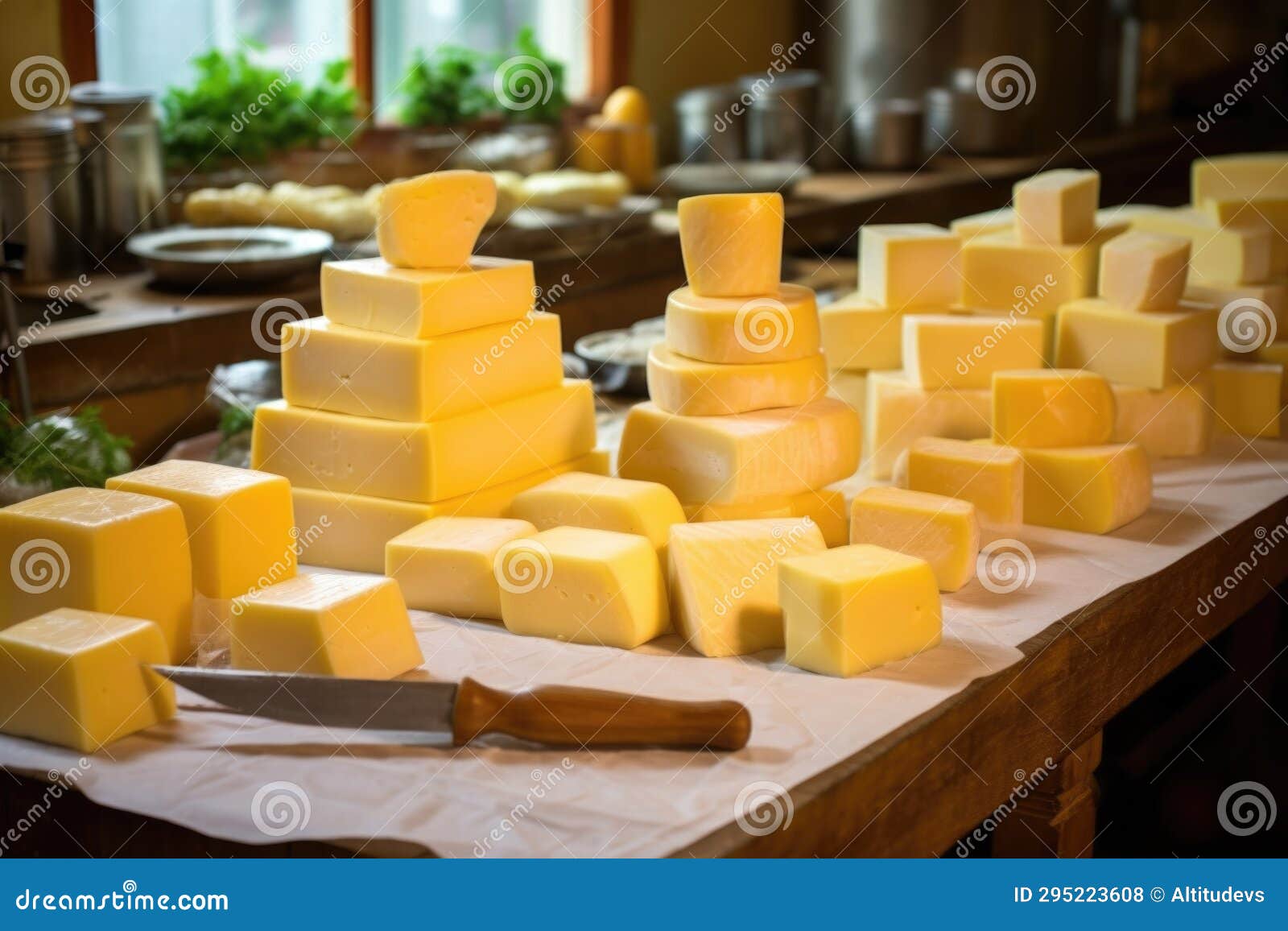 Large Blocks of Hard Cheese on a Carving Table Stock Photo - Image of ...