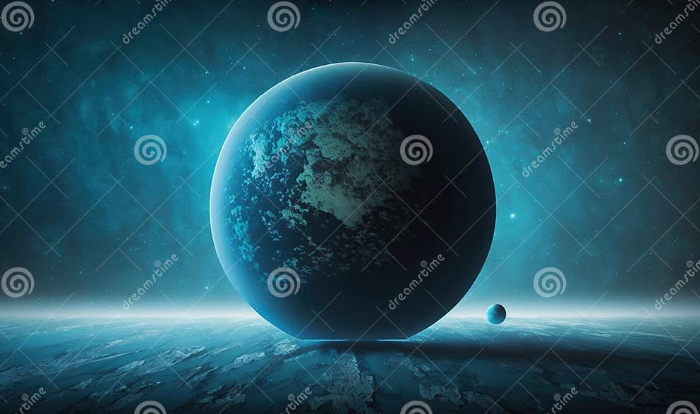 A Large Blue Ball with a Small Planet in the Middle of it Stock ...