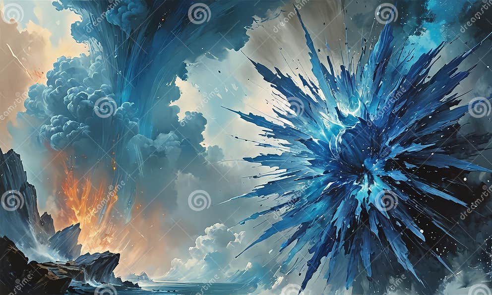 Large Blue Explosion with Sharp Points Radiates from the Center the ...