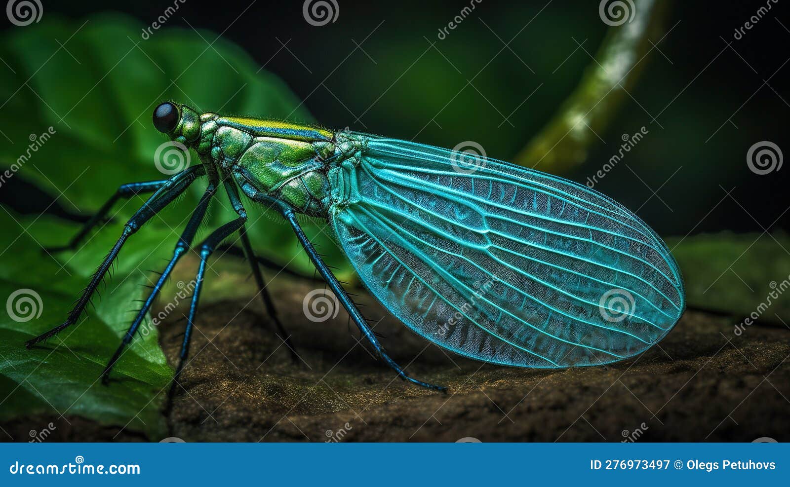 A Large Blue Insect Sitting on Top of a Green Leaf Stock Illustration ...