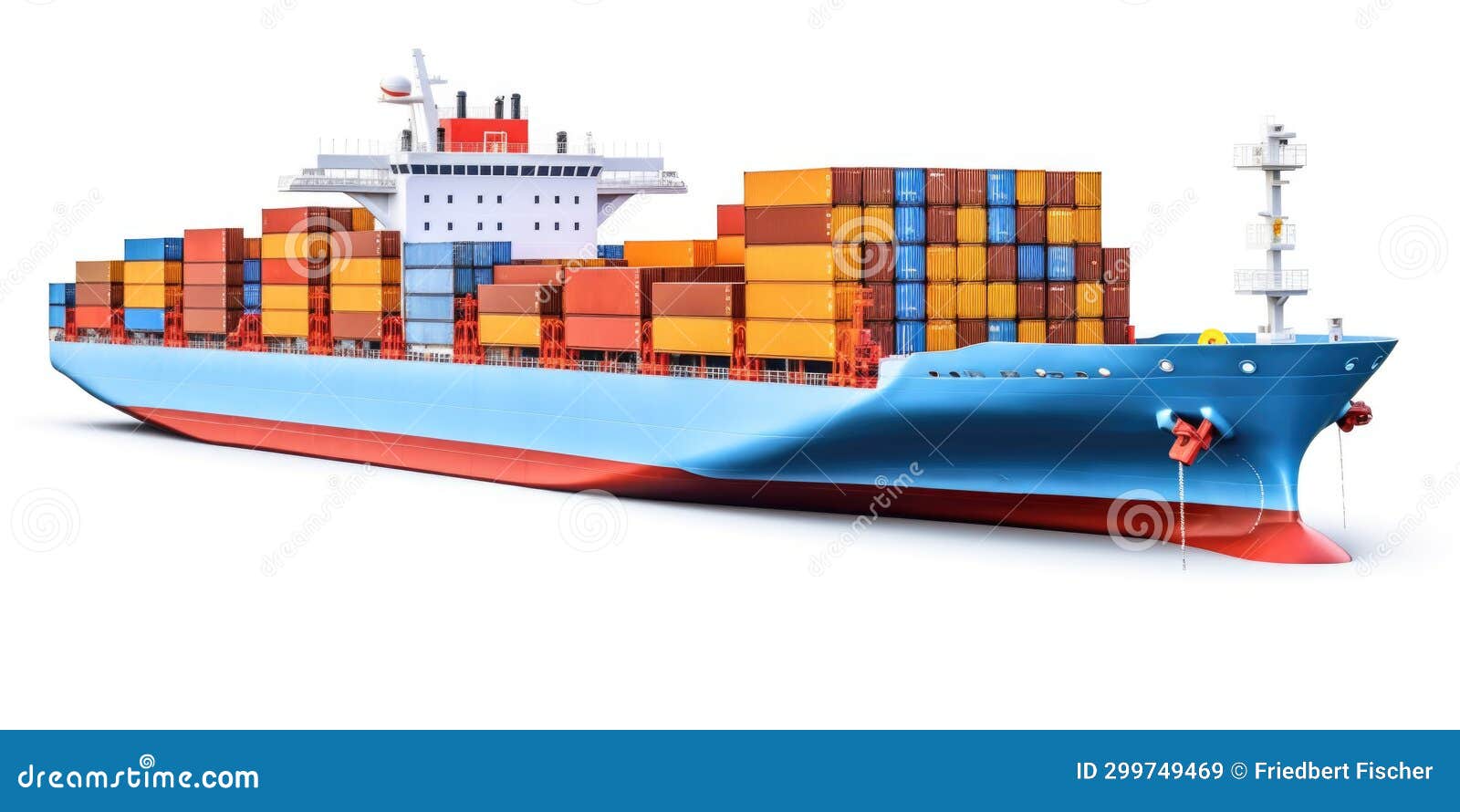 A Large Blue and Red Cargo Ship on a White Background Stock Image ...