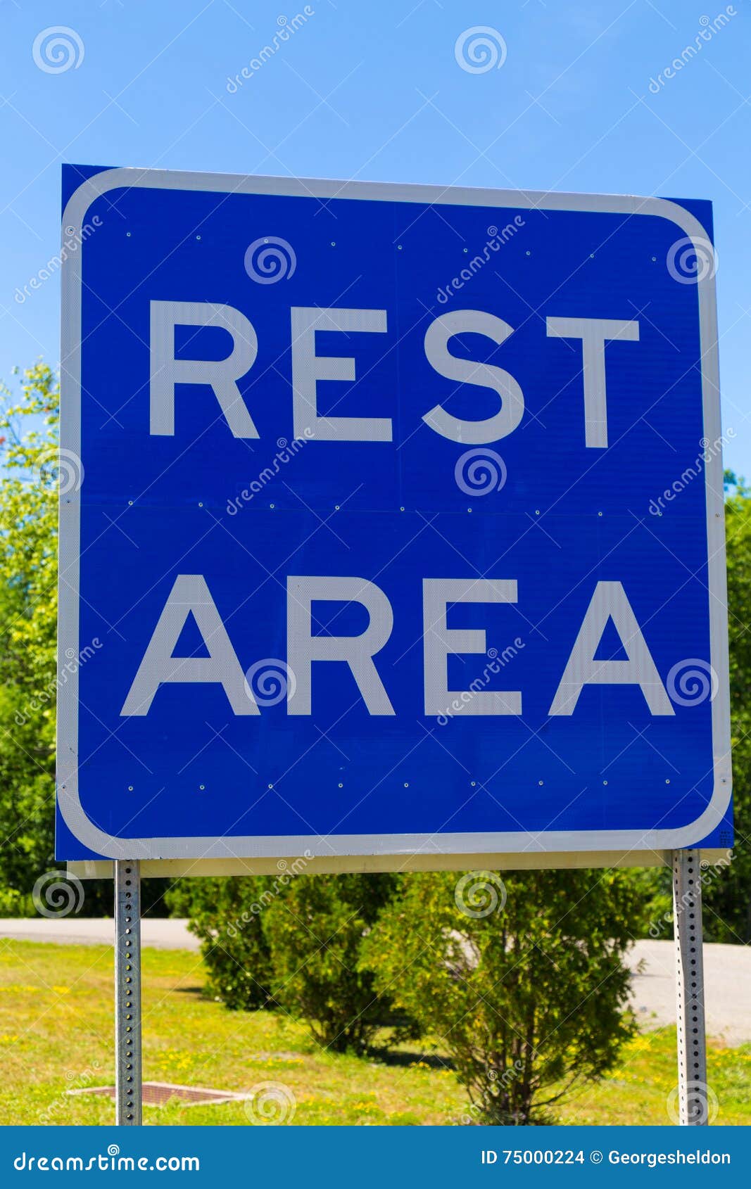 Large Blue Rest Area Sign stock photo. Image of sign - 75000224