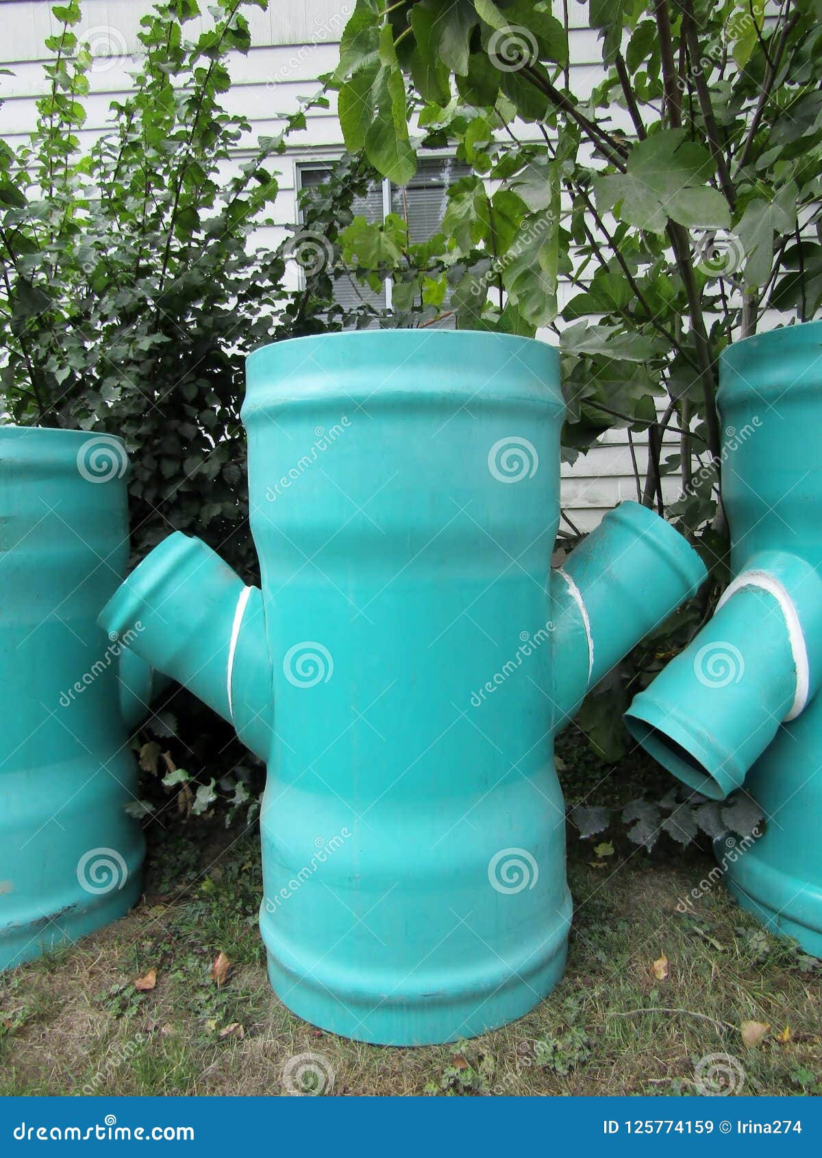 Blue fitting sewer pipes stock image. Image of window - 125774159