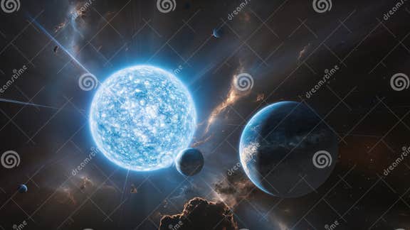 A Large Blue Star in the Sky with Planets Around it, AI Stock Image ...
