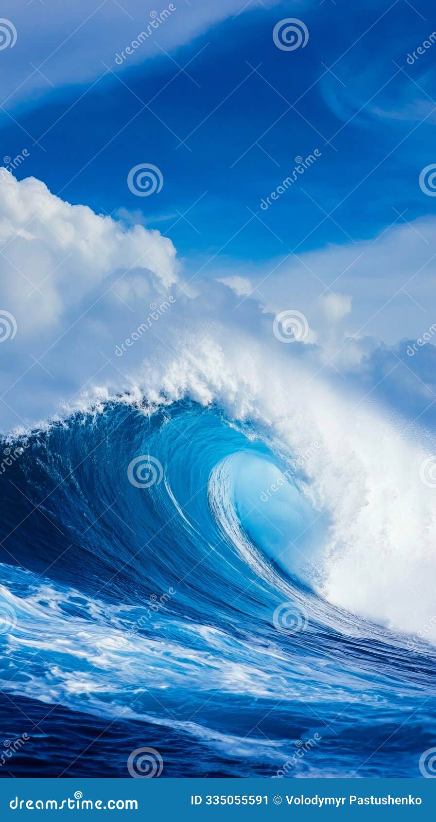 A Large Blue Wave Breaking in the Middle of the Ocean Stock Image ...