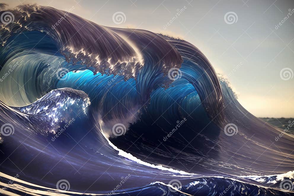 A Large Blue Wave in the Middle of the Ocean. Generative AI Stock ...
