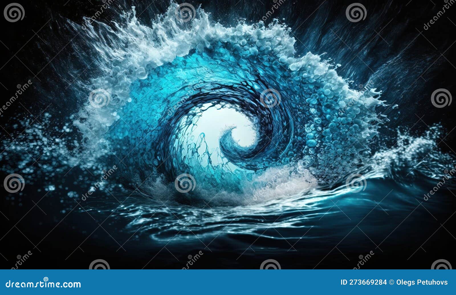 A Large Blue Wave in the Ocean with a Black Background Stock ...