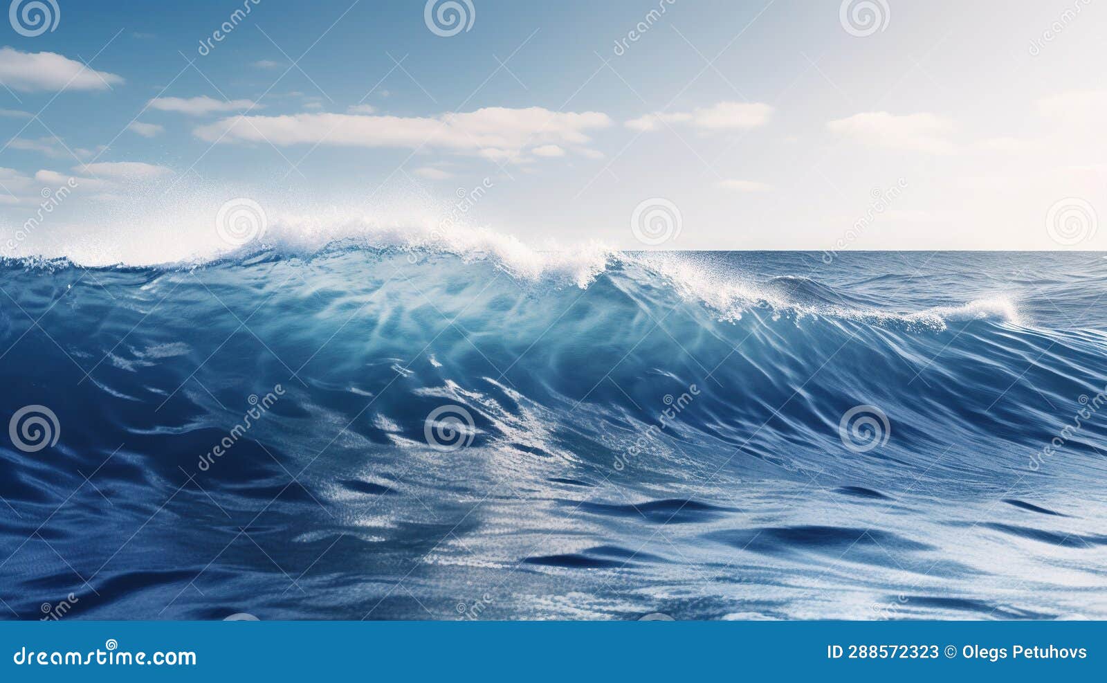 A Large Blue Wave in the Ocean with a Sky Background Stock Image ...