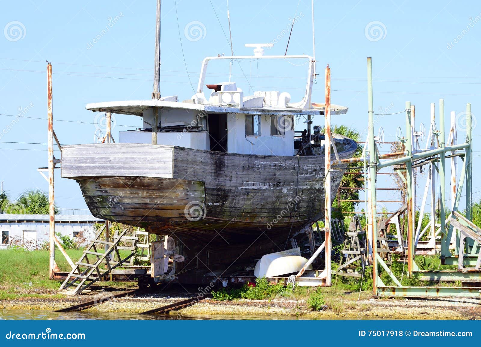 Large Boat Docked Out of Water Stock Photo - Image of florida, vessel ...