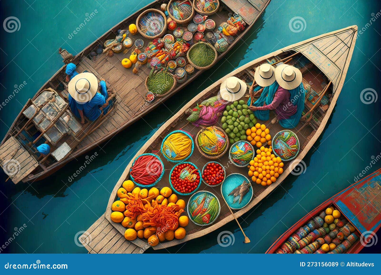 Large Boats with Bright Fresh Fruit at Floating Market Stock Image ...