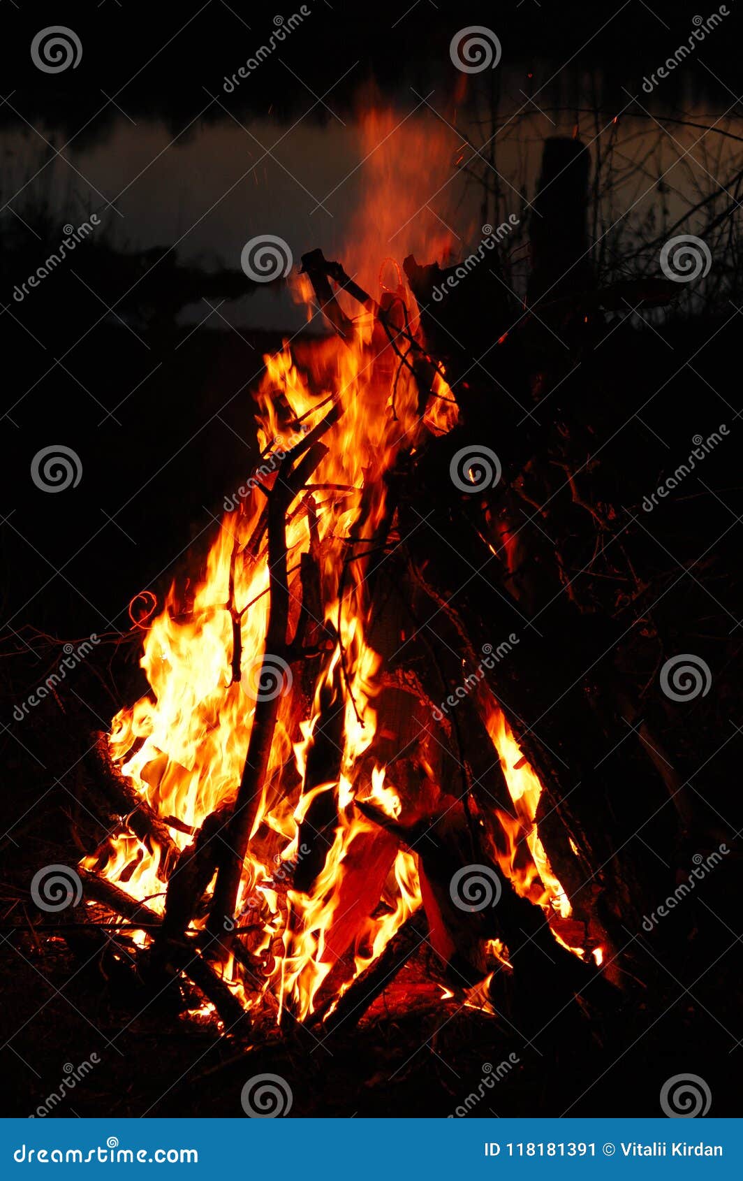 Large Bonfire in the Dark at Night Stock Image - Image of danger, large ...