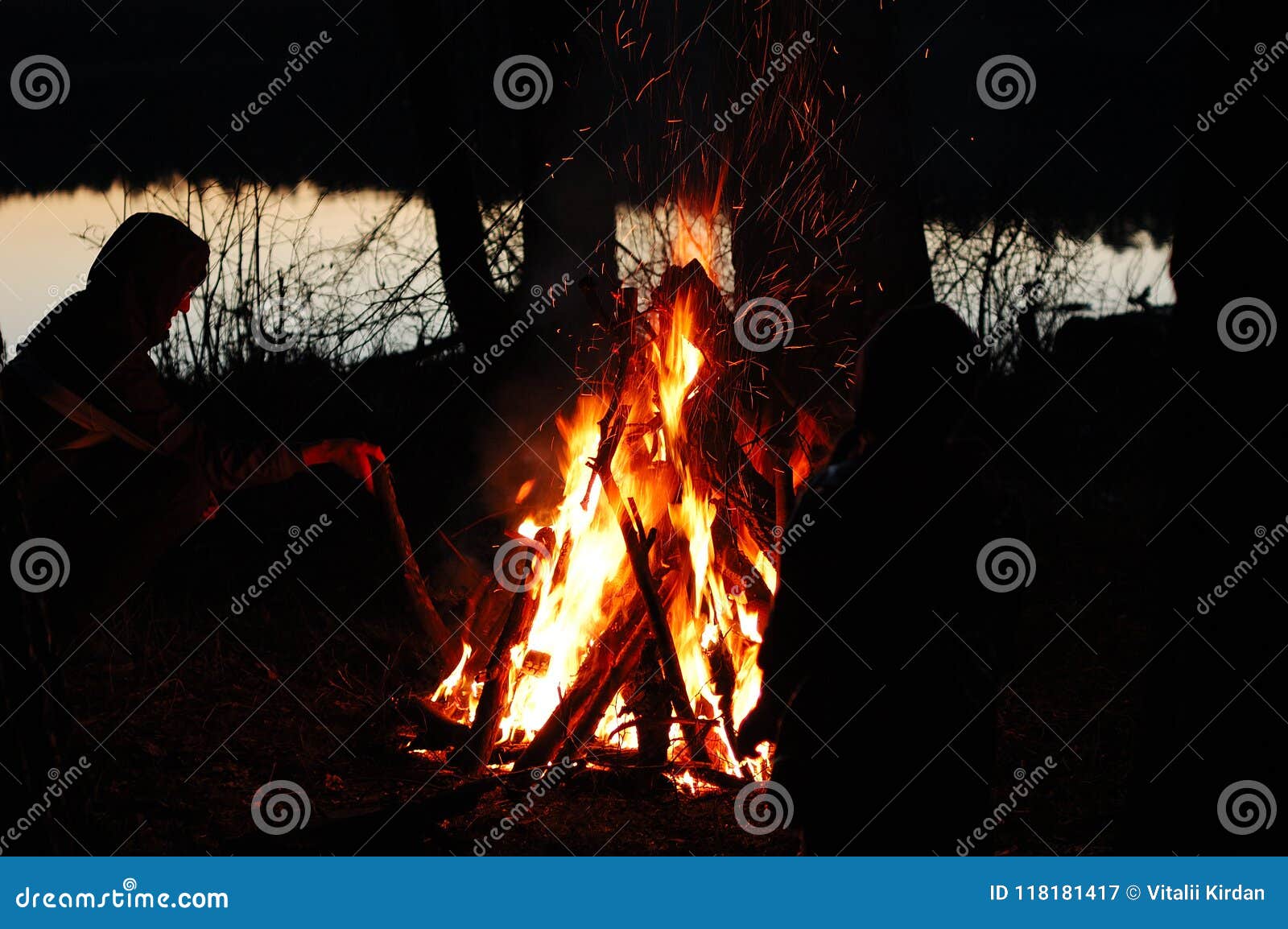 Large Bonfire in the Dark at Night Stock Image - Image of danger ...