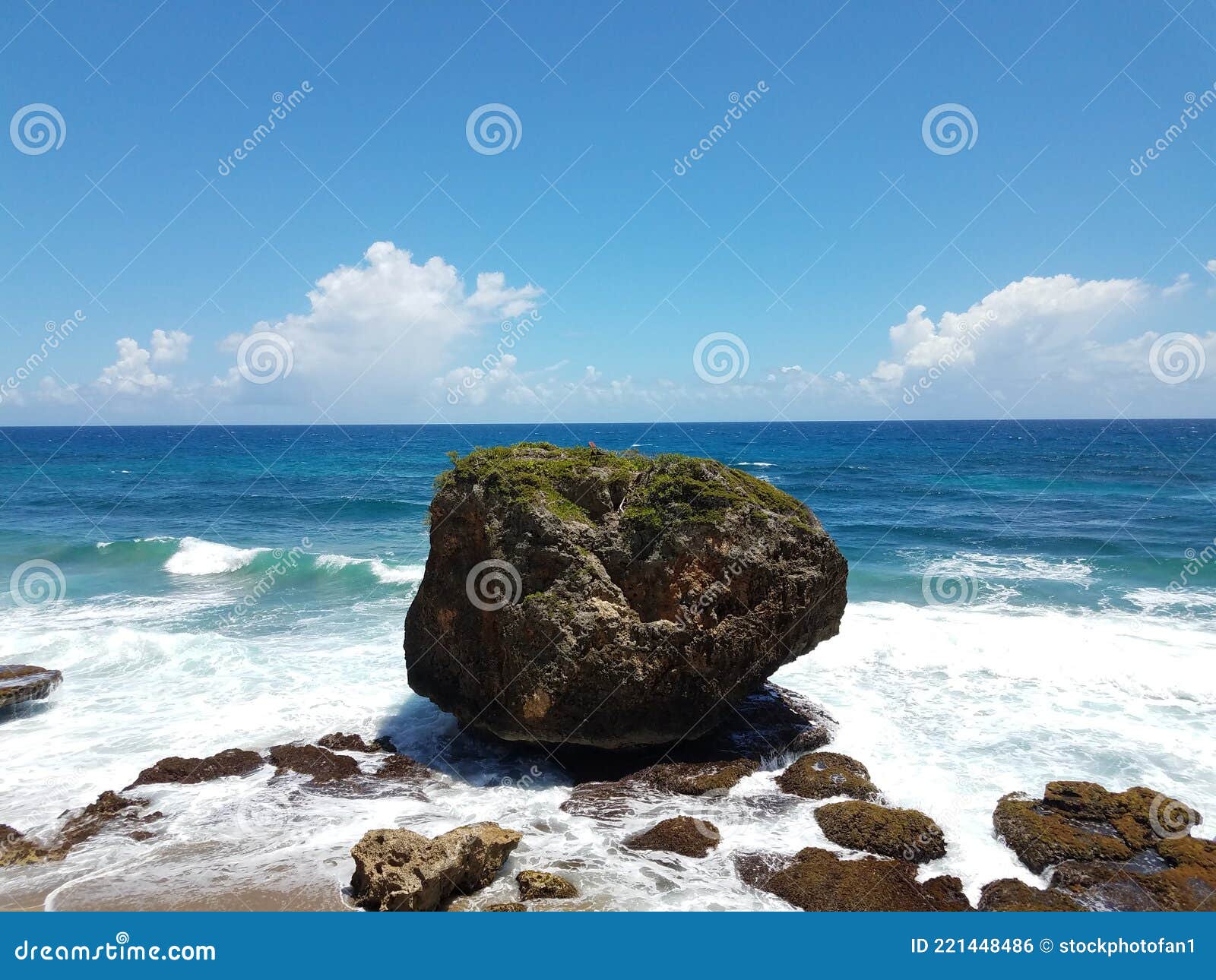 Large Boulder on the Beach with Ocean and Waves Stock Photo - Image of ...