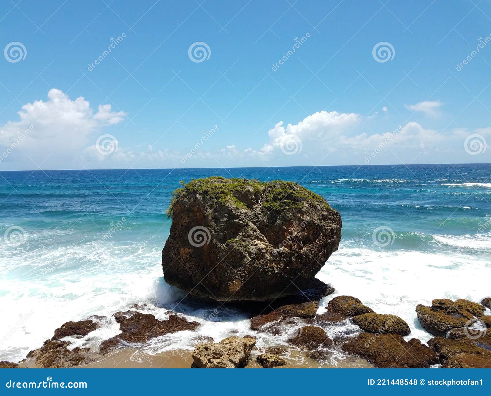 Large Boulder on the Beach with Ocean and Waves Stock Photo - Image of ...