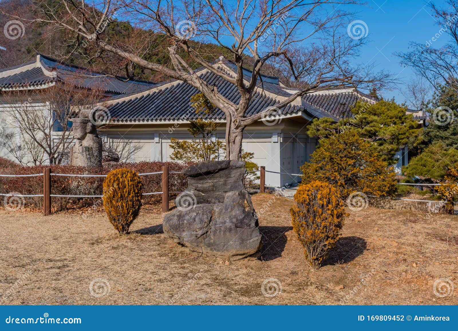 Large Boulder in Front of Tree Stock Photo - Image of boulder, blue ...