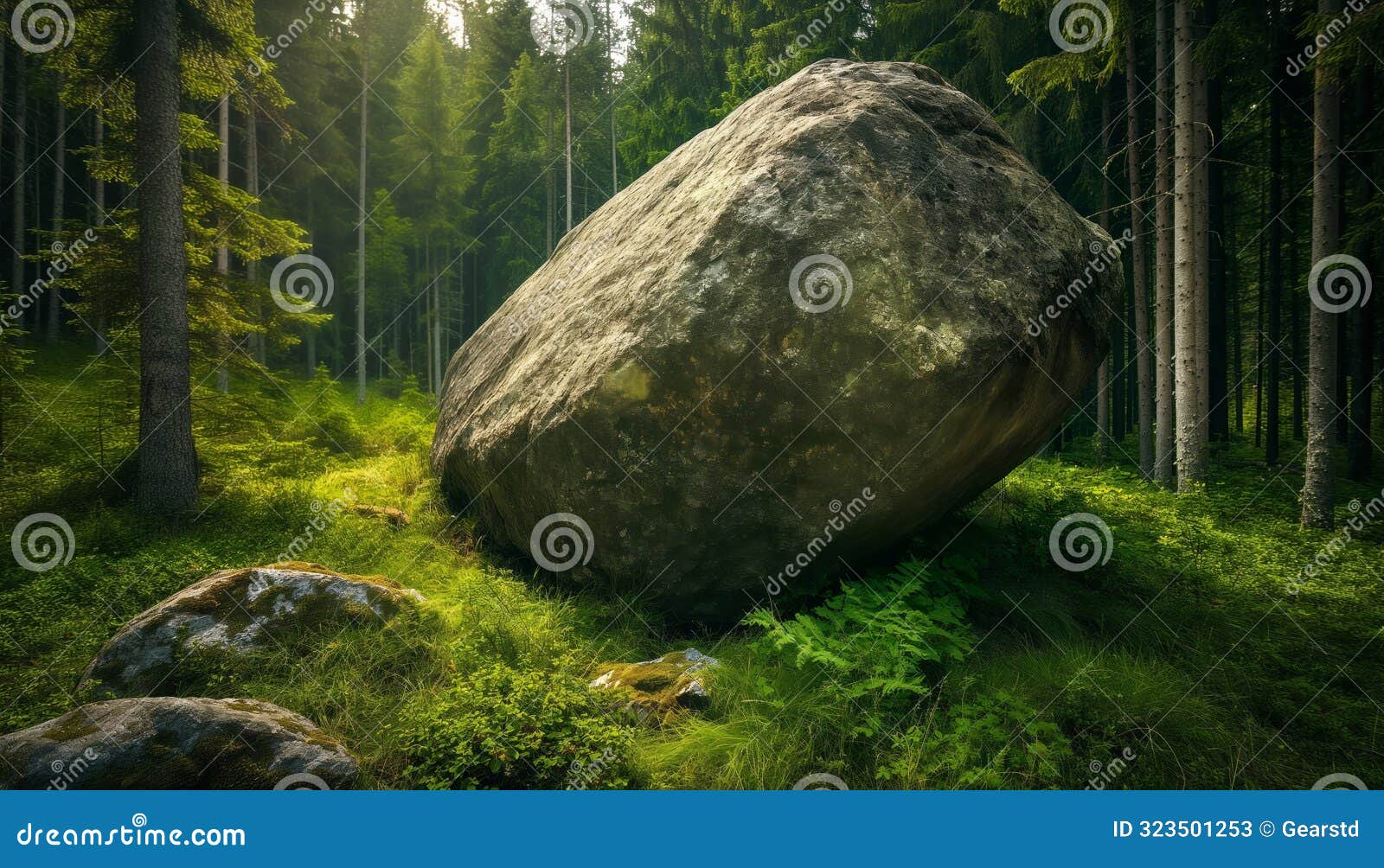 Large Boulder Surrounded by Greenery in a Dense Forest Stock Image ...
