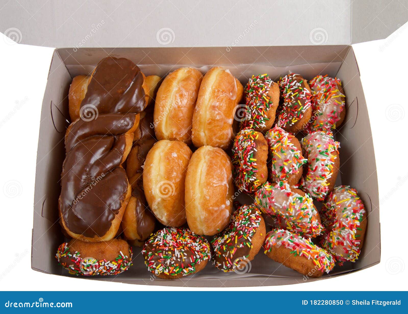 Large Box with Various Donuts, Top View Stock Photo - Image of closeup ...