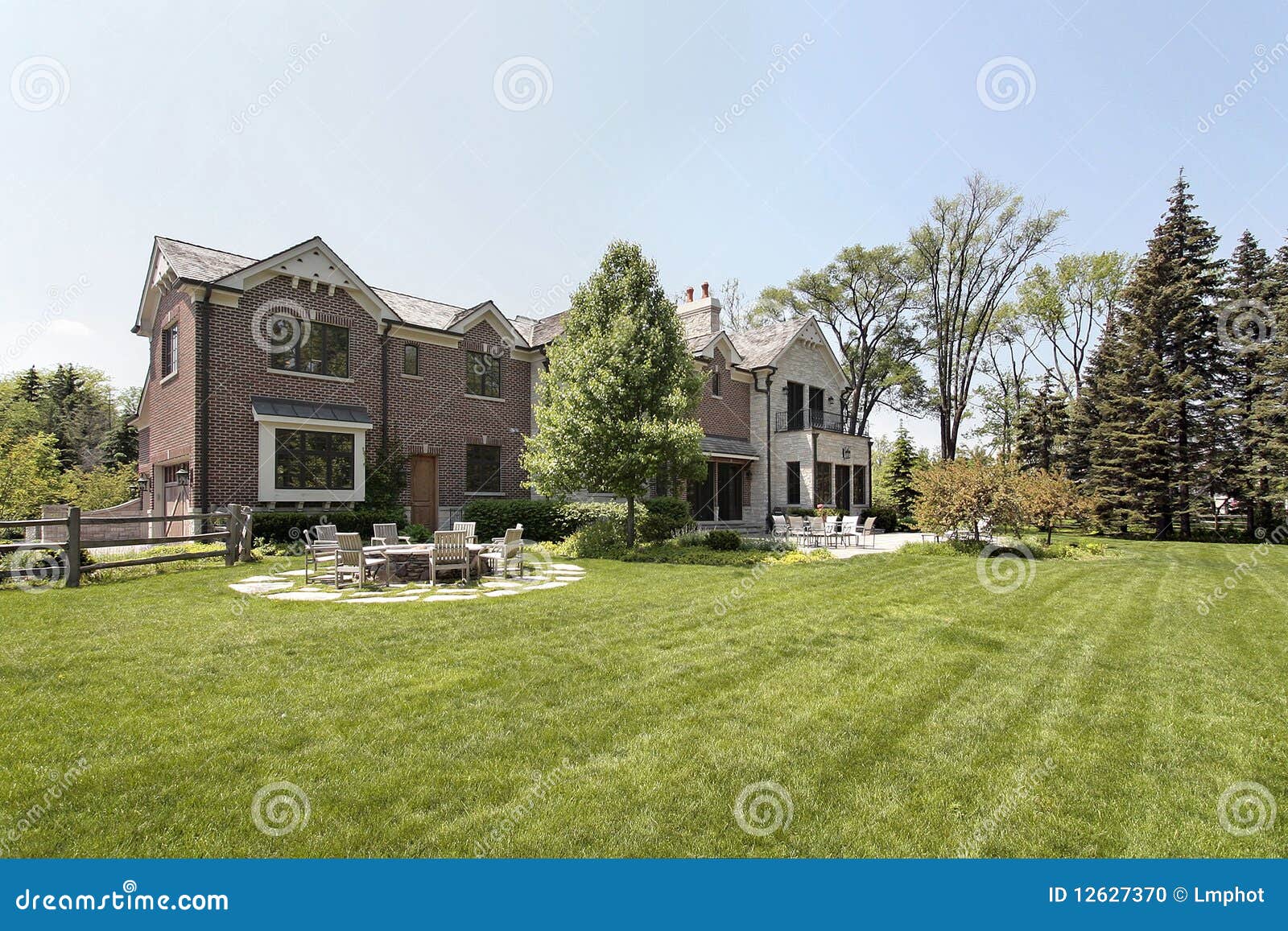 Large Brick Home and Back Yard Stock Photo - Image of detached, upscale ...
