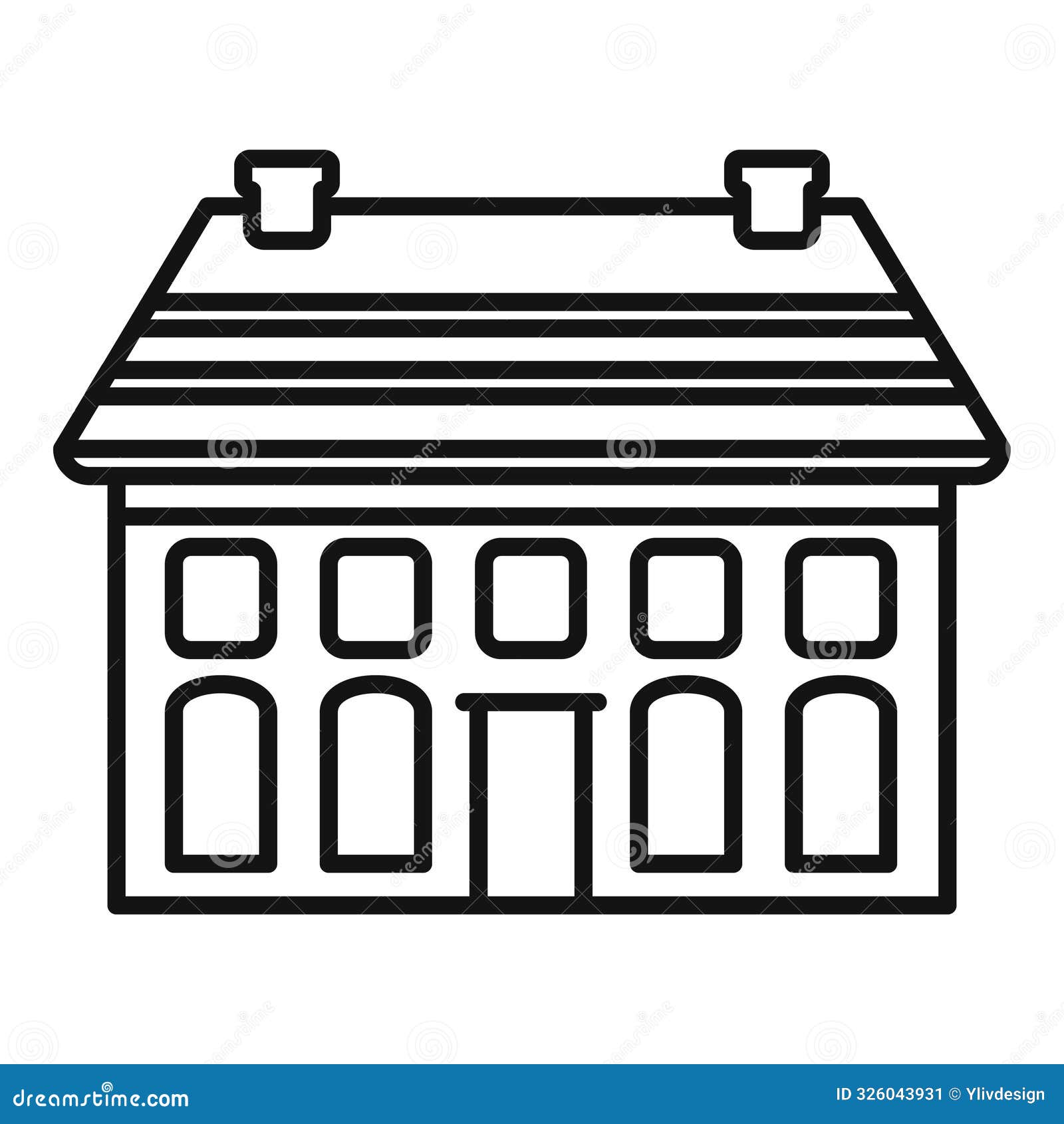 Large Brick House with Columns and Many Windows Stock Illustration ...