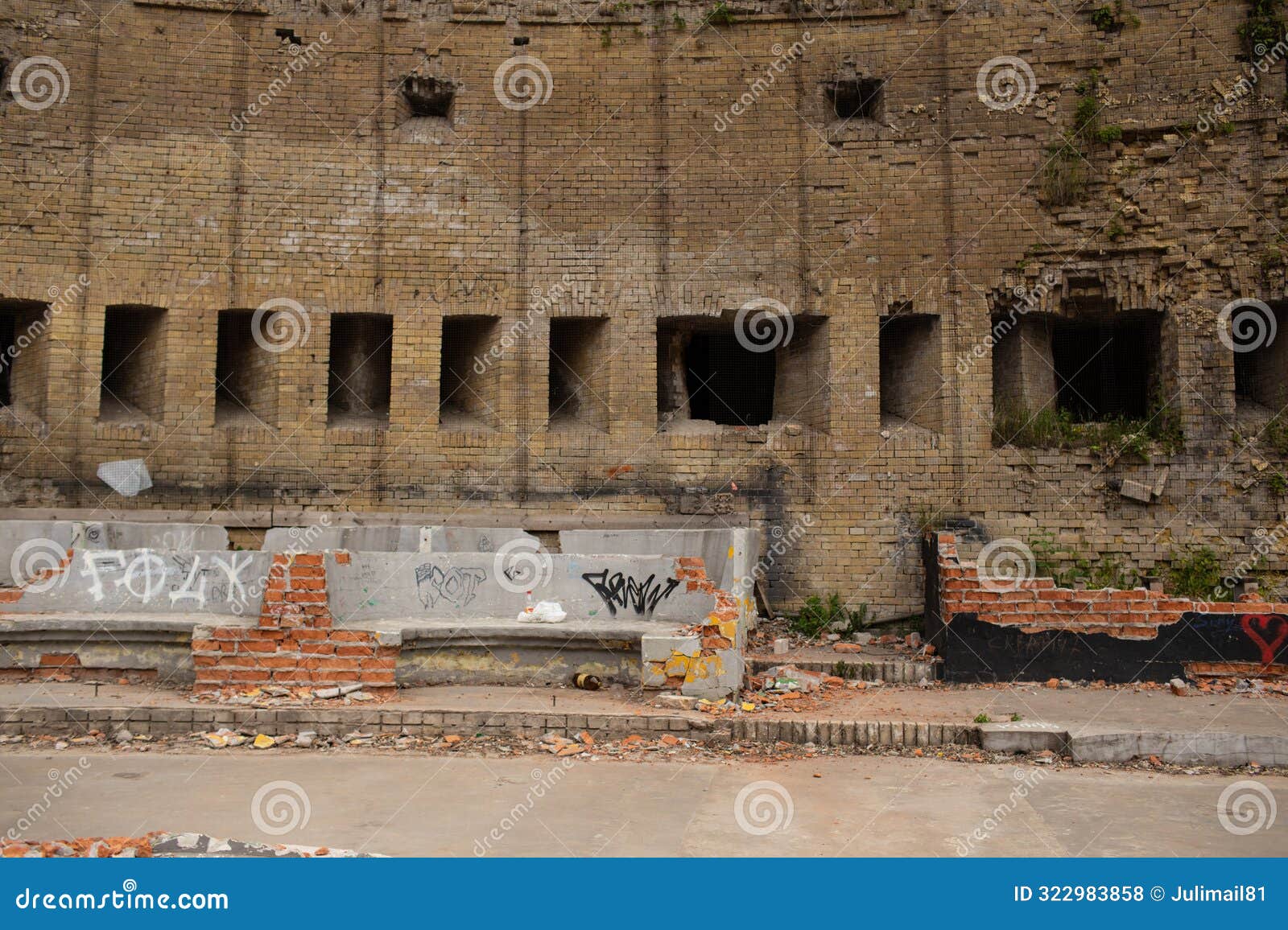 Large, Brick, Old Building, Painted Graffiti and Garbage that People ...