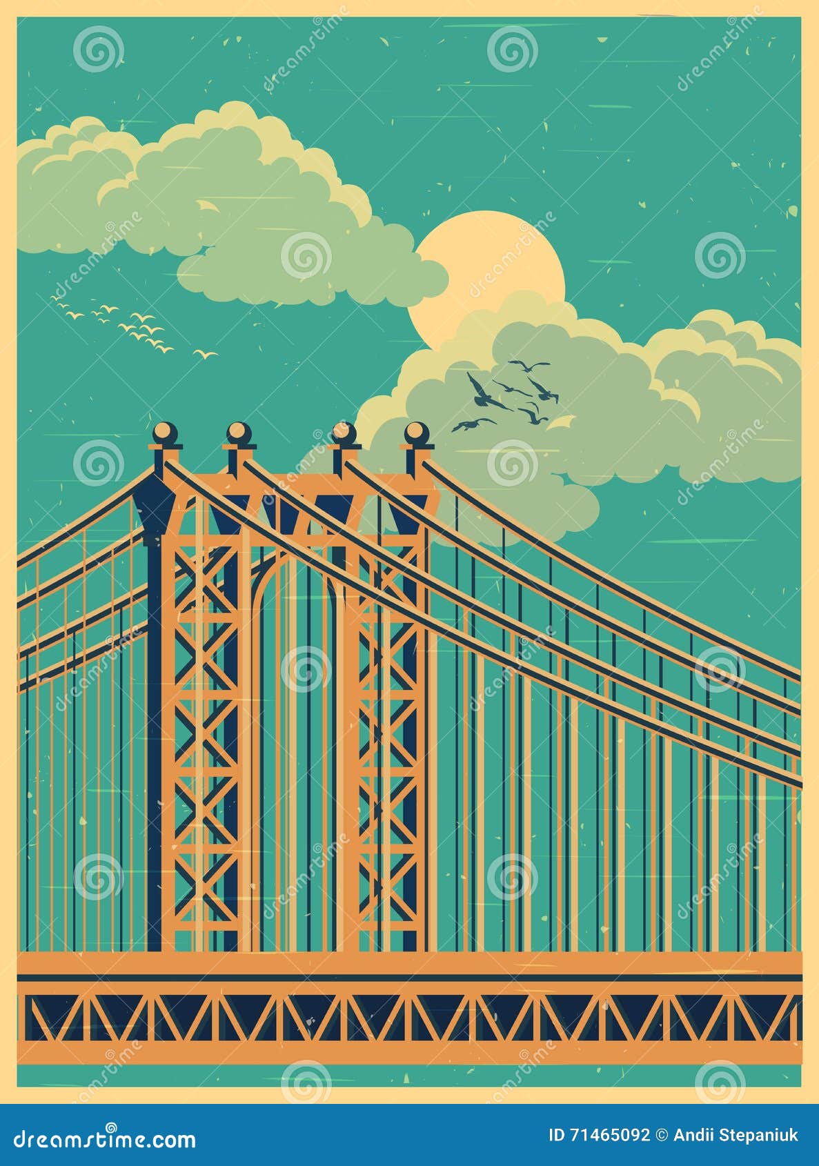 Large bridge old poster stock vector. Illustration of clouds - 71465092