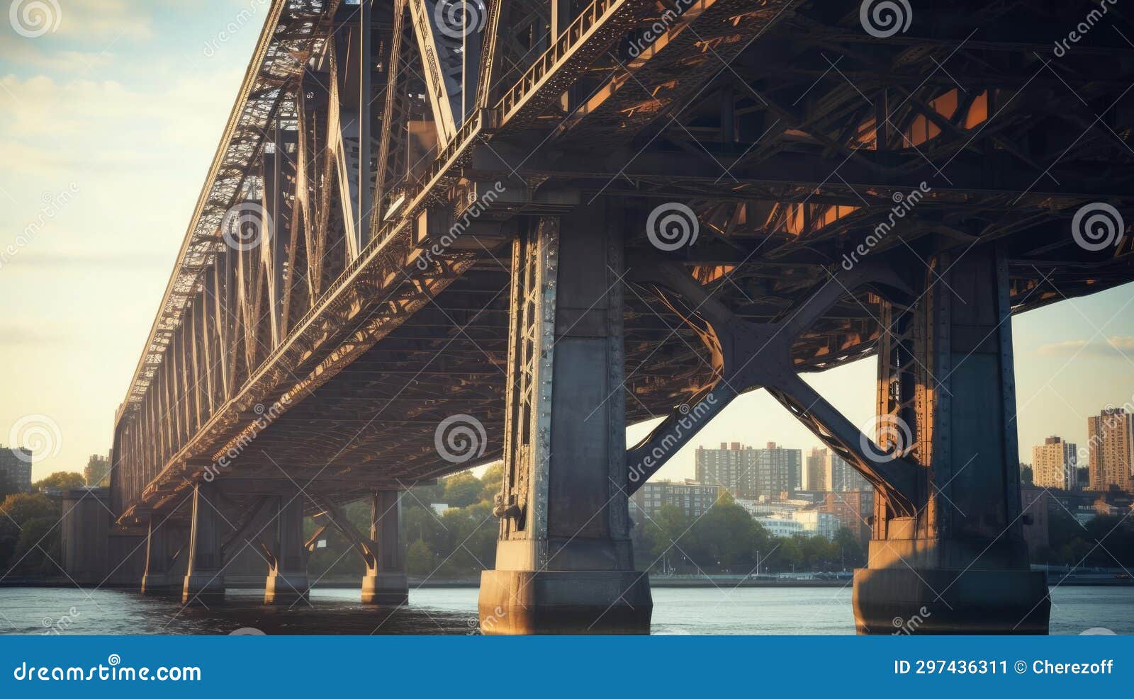 Large Bridge Over the River Stock Image - Image of transportation ...