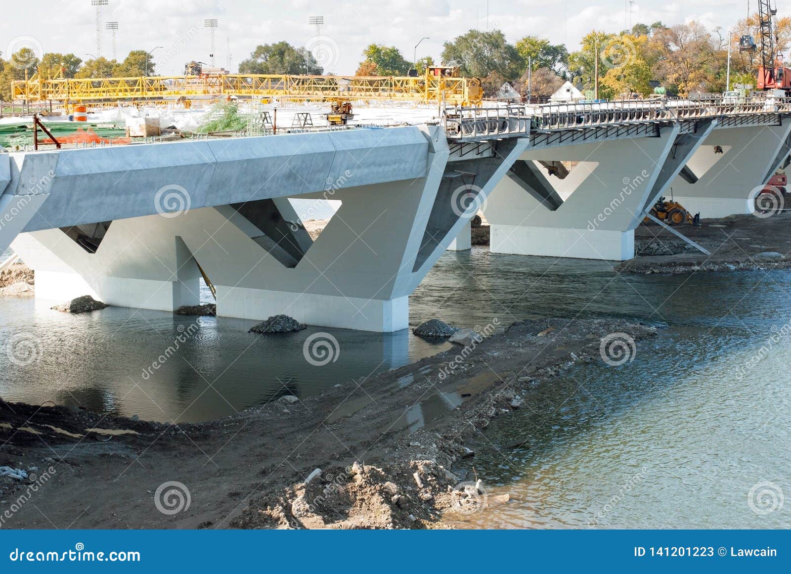 Large Bridge Under Construction Stock Image - Image of foundation ...