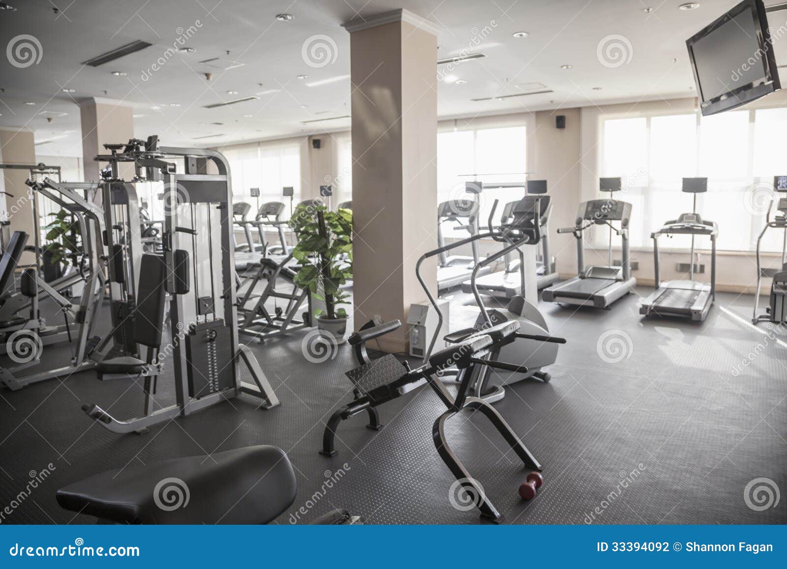 Large, Bright Gym with Workout Equipment. Stock Photo - Image of modern ...
