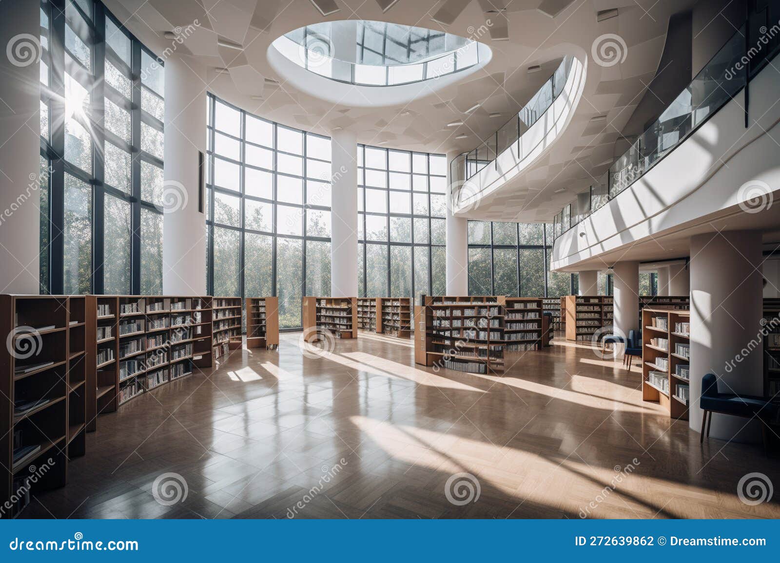 Large Bright Library with Panoramic Windows. AI Generated Stock ...