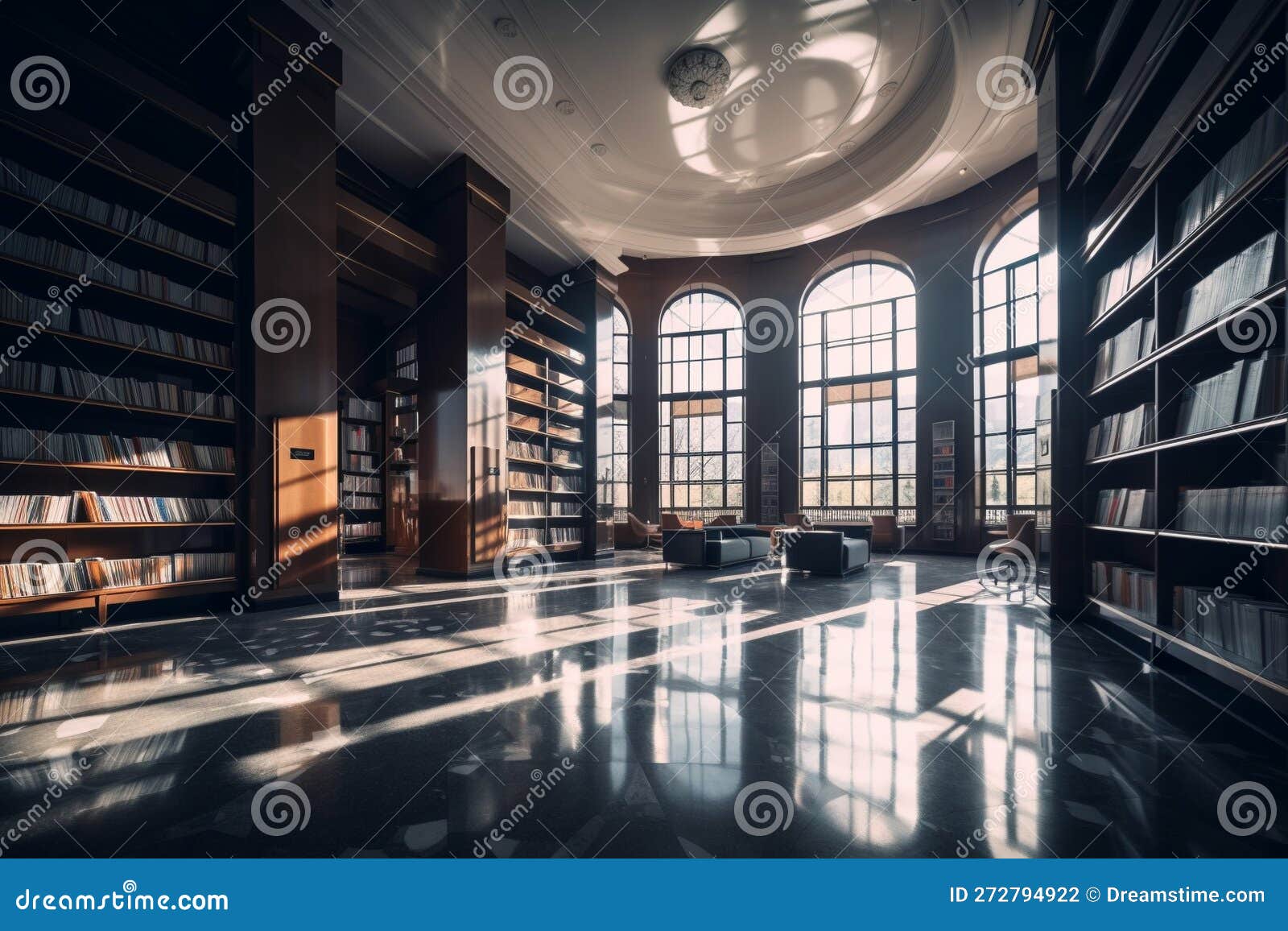 Large Bright Library with Panoramic Windows. AI Generated Stock ...