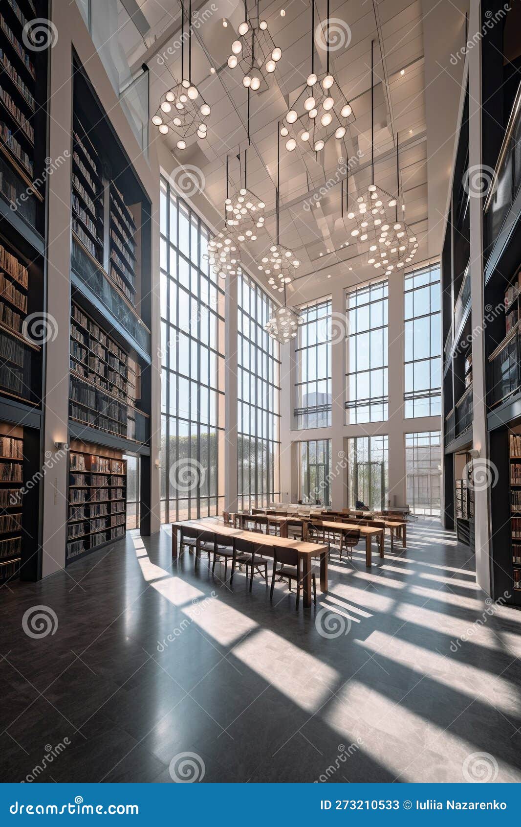 Large Bright Library with Panoramic Windows. AI Generated Stock ...