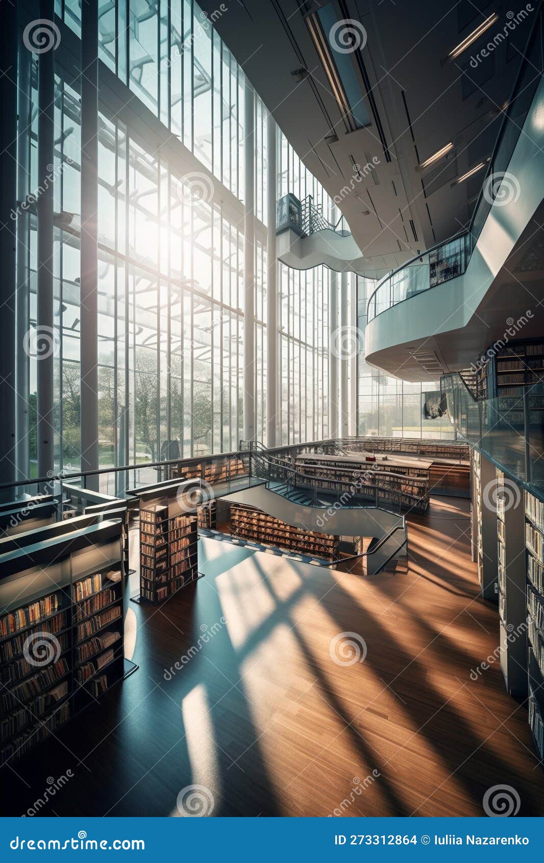 Large Bright Library with Panoramic Windows. AI Generated Stock Photo ...