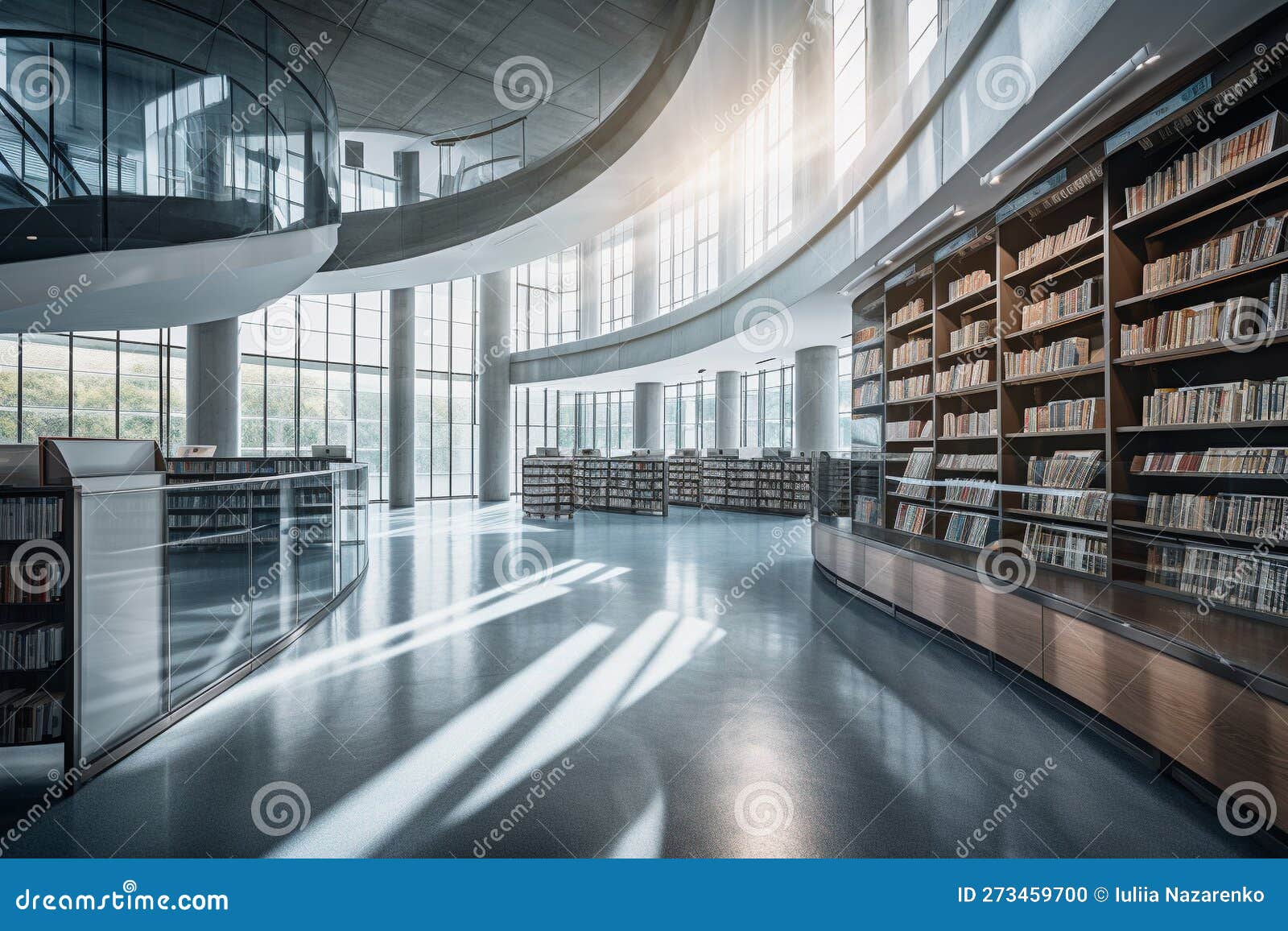 Large Bright Library with Panoramic Windows. AI Generated Stock ...