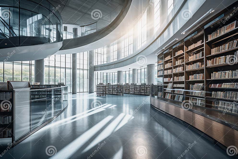 Large Bright Library with Panoramic Windows. AI Generated Stock ...