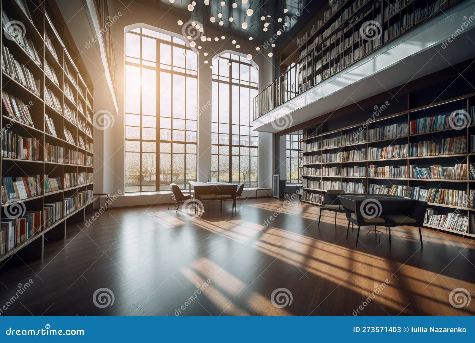 Large Bright Library with Panoramic Windows. AI Generated Stock ...