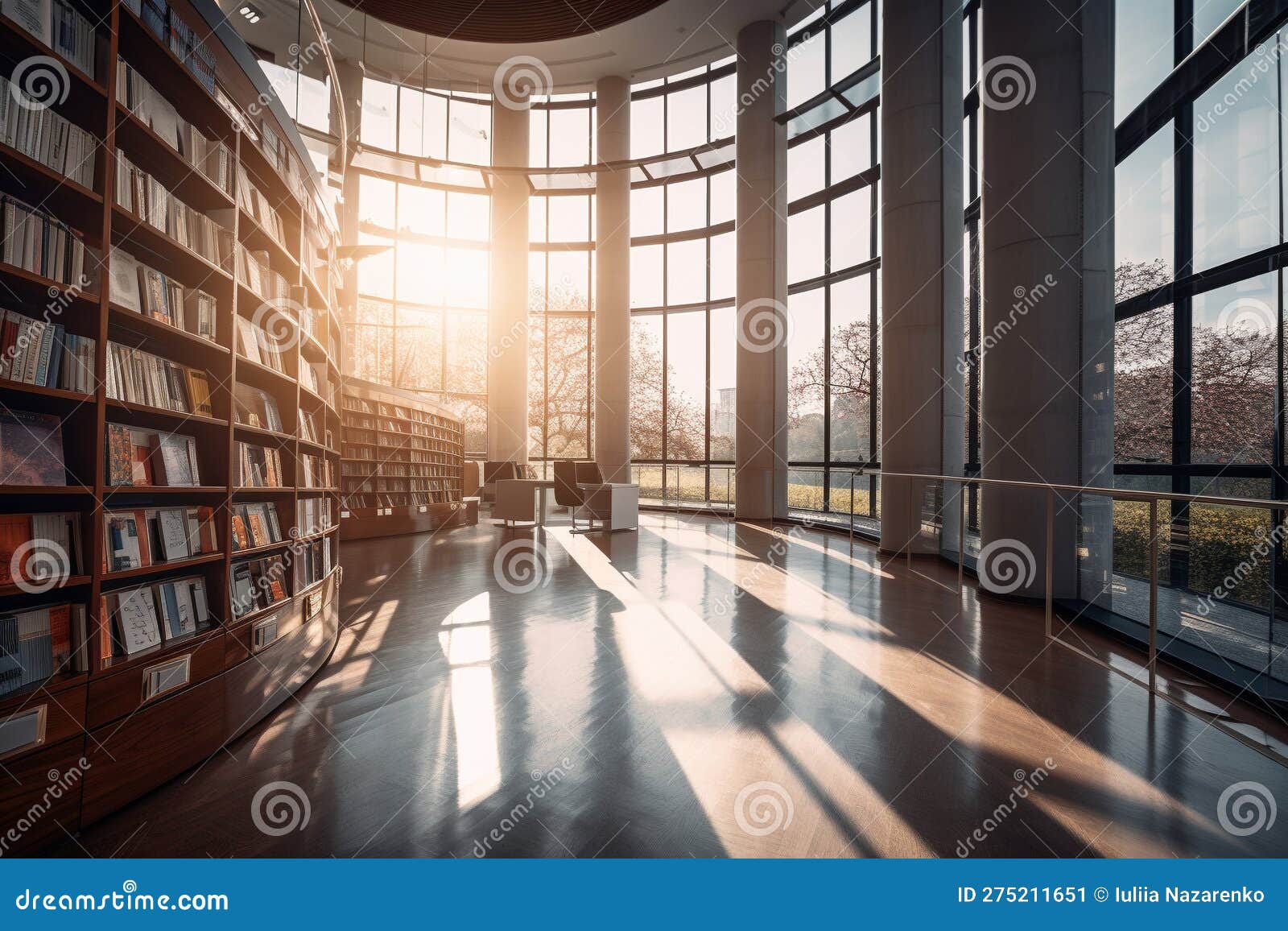 Large Bright Library with Panoramic Windows. AI Generated Stock ...