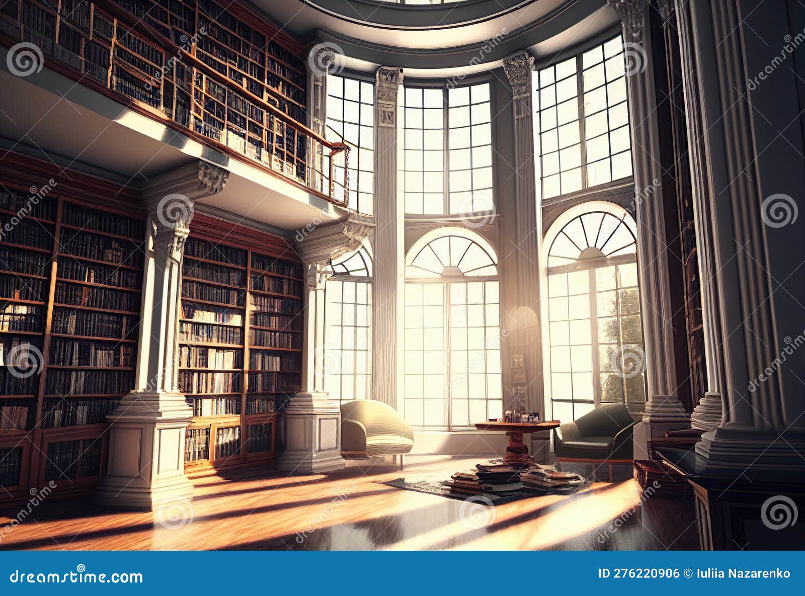 Large Bright Library with Panoramic Windows. AI Generated Stock Photo ...