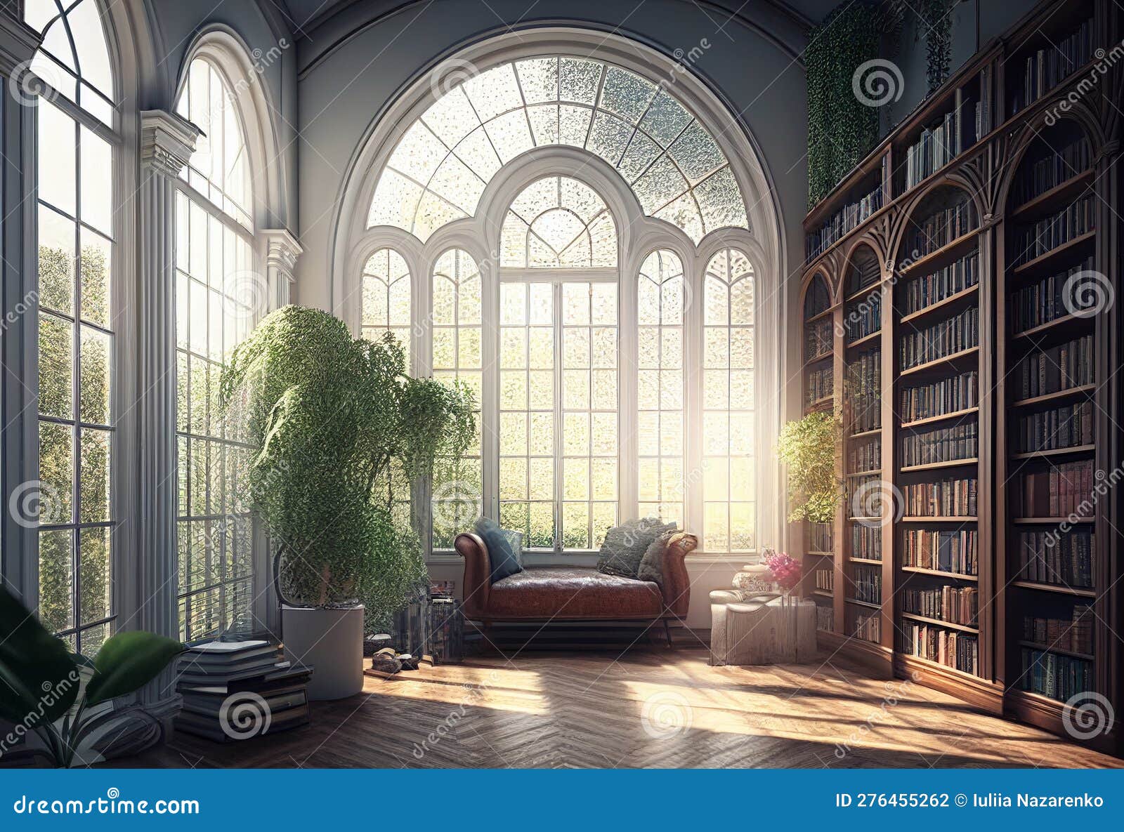 Large Bright Library with Panoramic Windows. AI Generated Stock ...